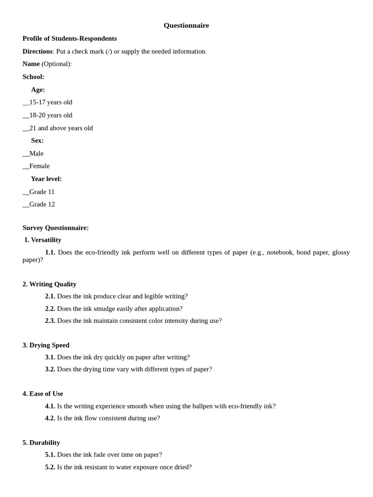 Research - Questionnaires 3 3 | PDF | Ink | Questionnaire