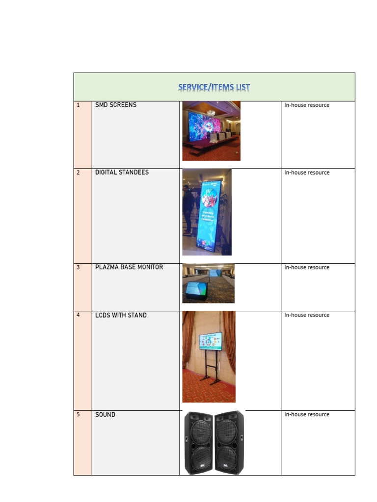 Event Equipment and Services List | PDF