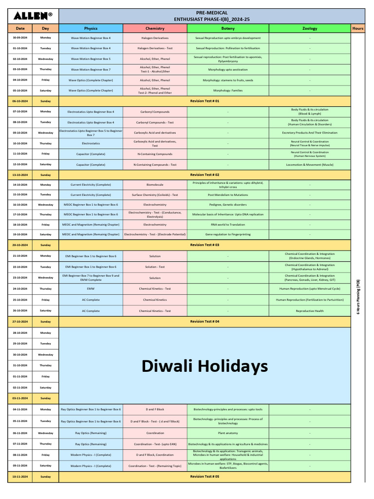 Allen Diwali Holidays 2025 Schedule | PDF | Endocrine System ...
