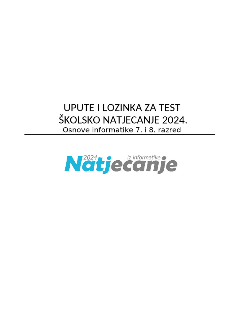 Školsko Natjecanje - Upute I Lozinka Za Pristup Testu Osnove ...