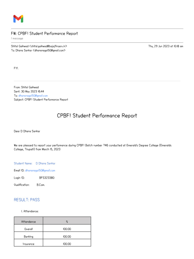 CPBFI Student Performance Report | PDF | Communication