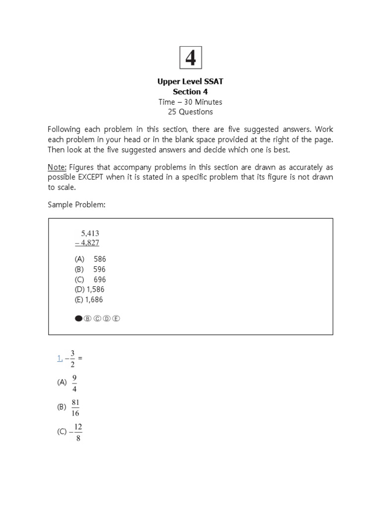 (2024) Princeton Review SSAT - 1. Upper Level SSAT Math Section 4 | PDF ...