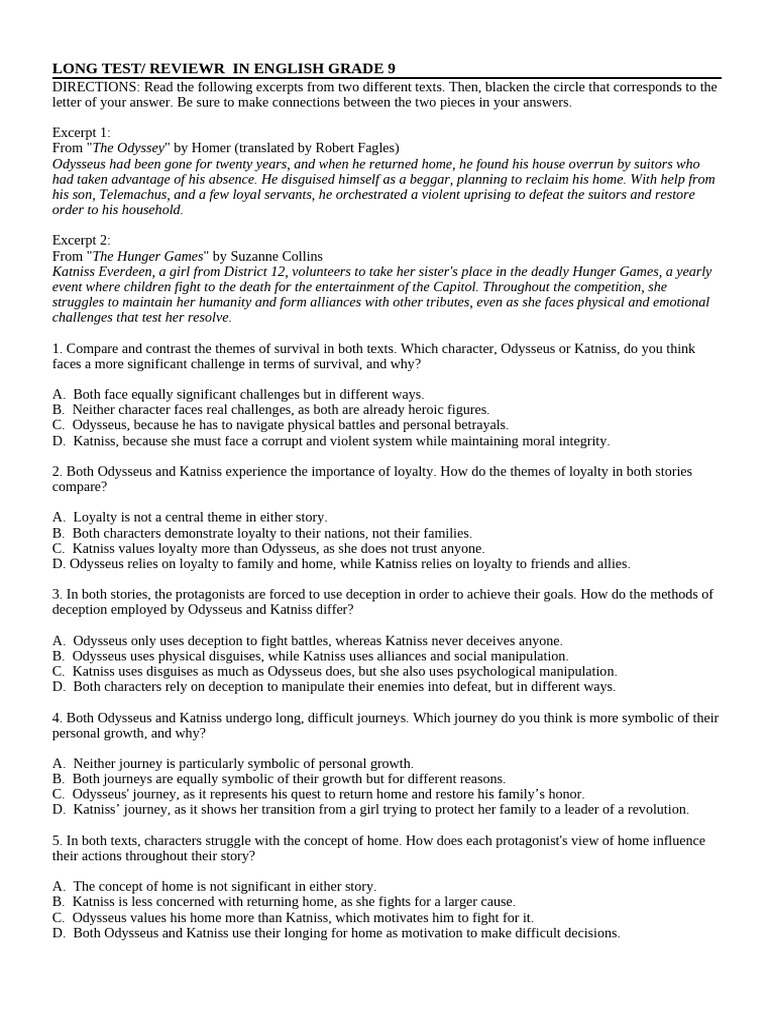 Long Test Reviewer in English Grade 9 | PDF | Water Scarcity | Odysseus