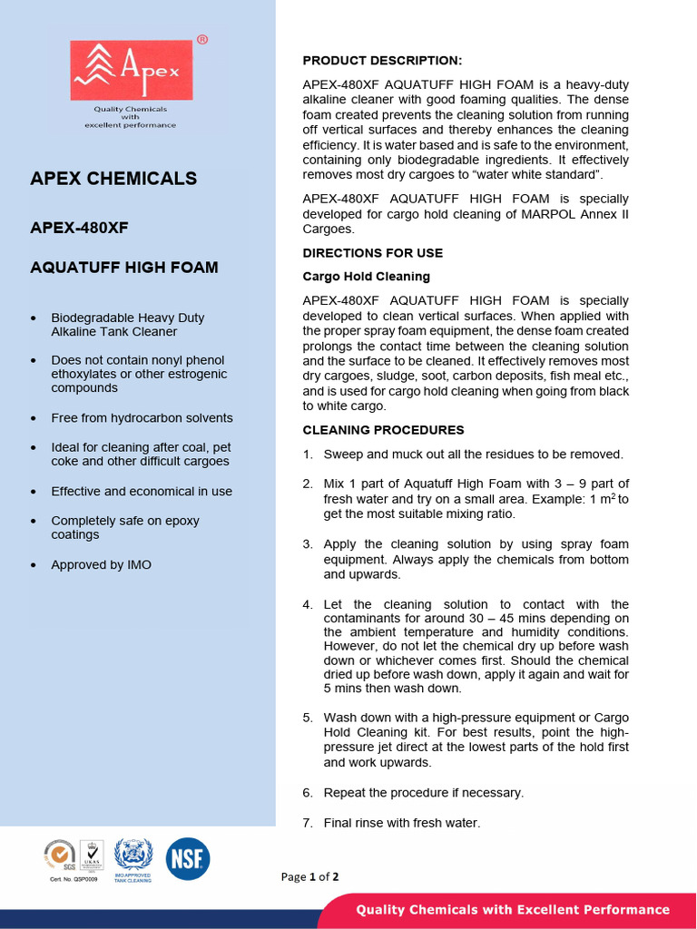 Apex 480XF Aquatuff High Foam | PDF | Seawater | Water