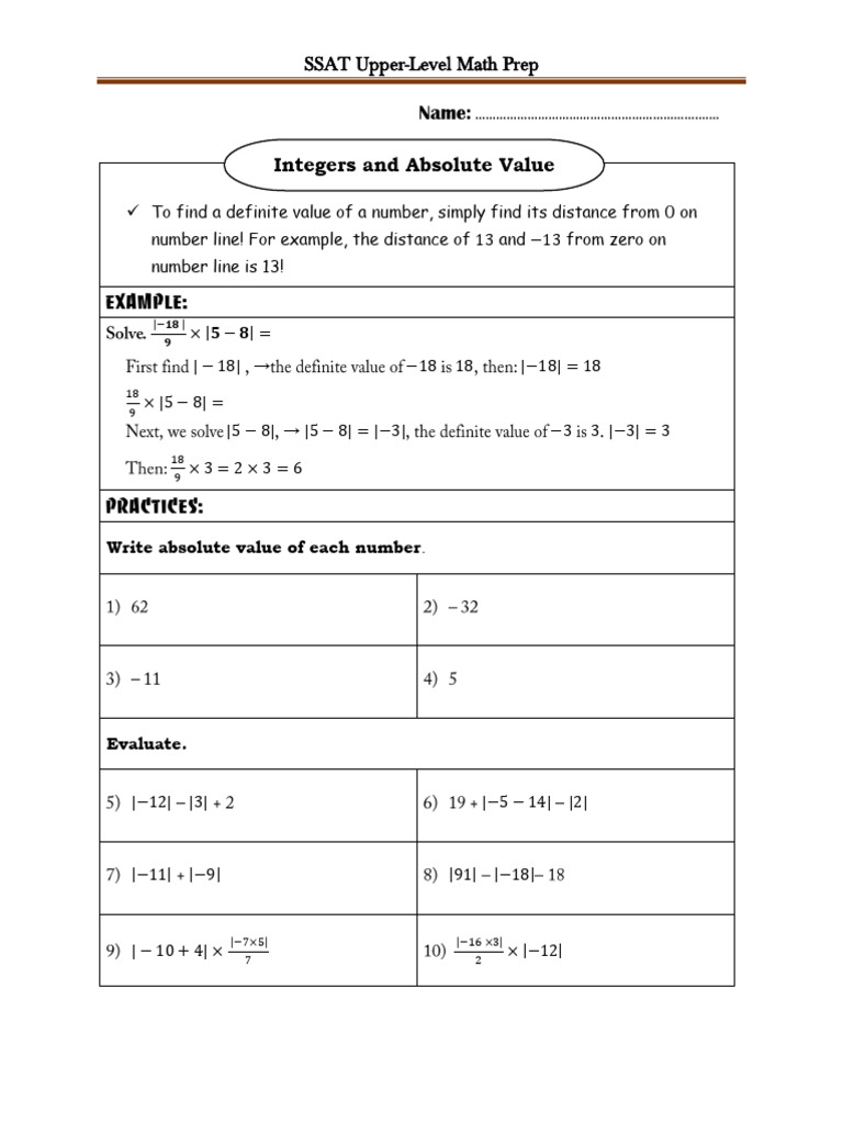SSAT Upper-Level Math Guide | PDF | Inequality (Mathematics ...