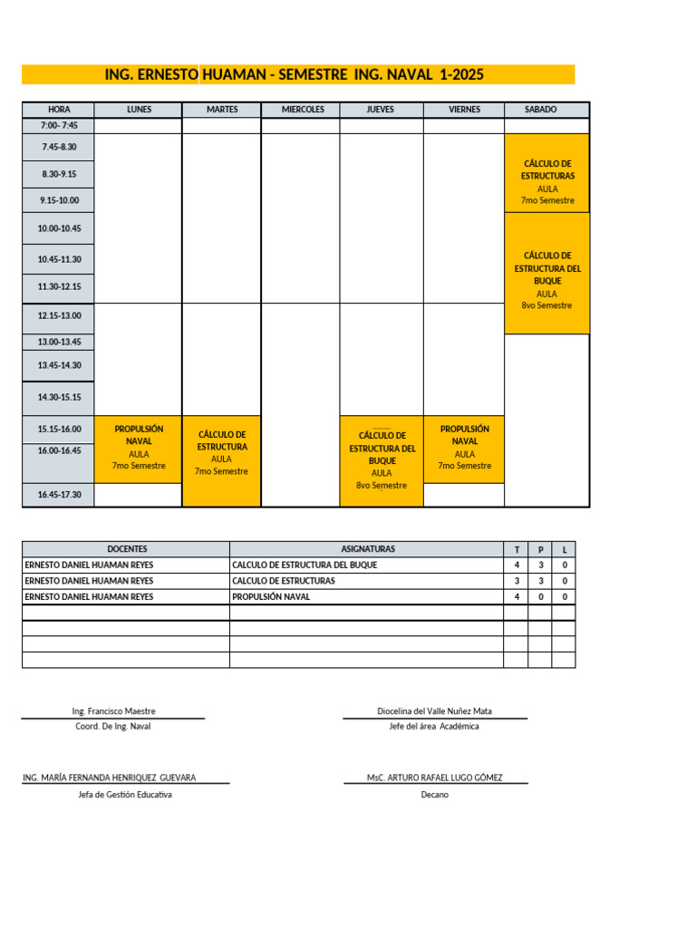 Propuesta Horario 1 2025 - Ing. Ernesto Huaman | PDF