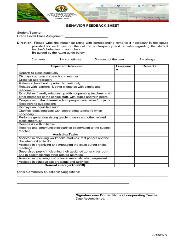 Behavior Feedback Form - 1 | PDF | Teachers | Behavioural Sciences