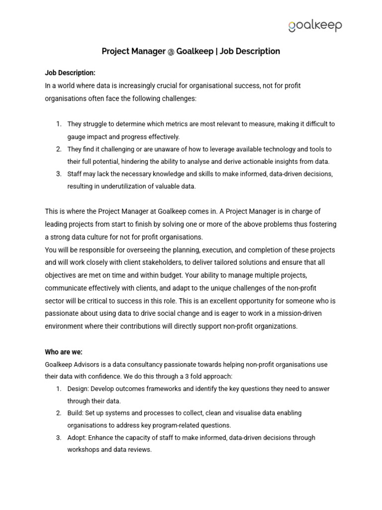 Project Manager - Job Description 2024-25 | PDF | Business