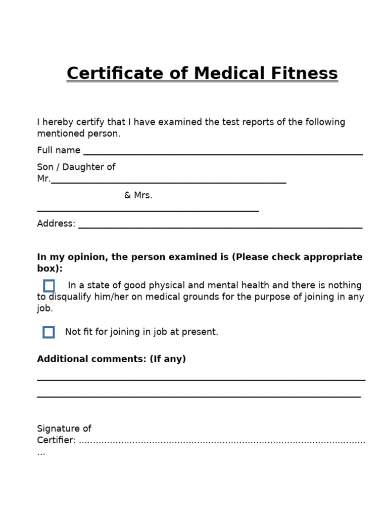 Fitness Certificate Format | PDF