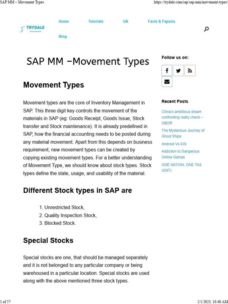 SAP MM Movement Types Explained | PDF | Goods | Receipt