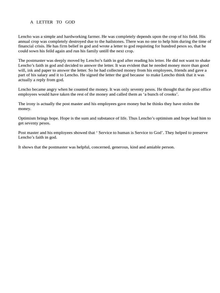a letter to god | PDF
