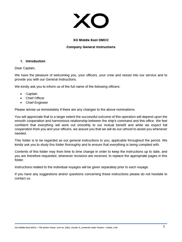 XO MIDDLE EAST DMCC Company General Instructions | PDF | Bill Of Lading ...