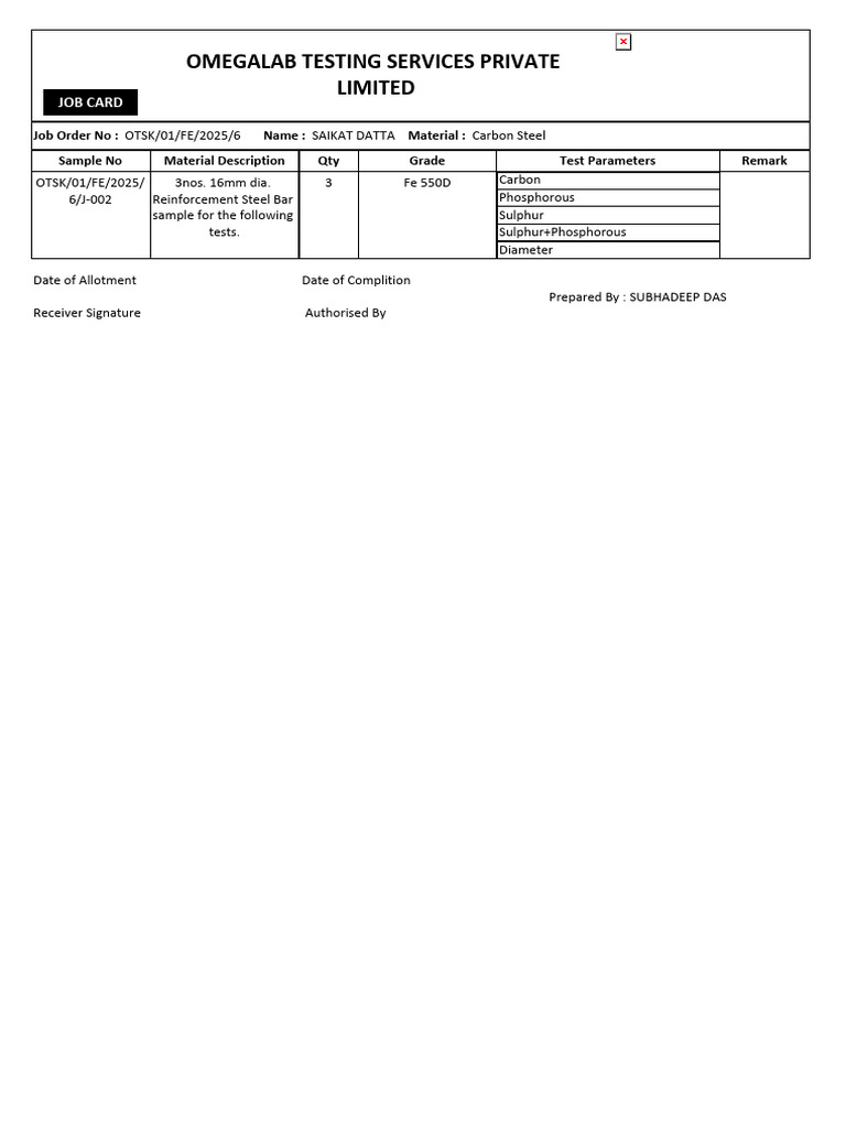 Job Cart Report | PDF