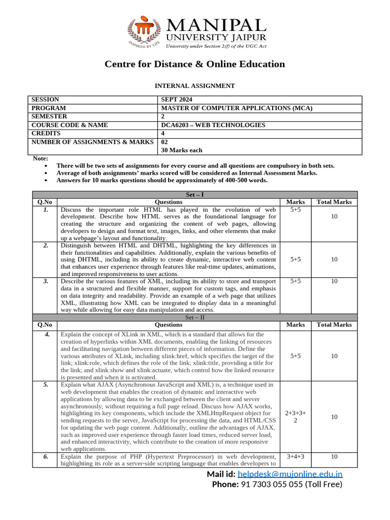 Assignment_DCA6203_Set 1 & 2_Sept2024 | PDF | Ajax (Programming) | World Wide Web