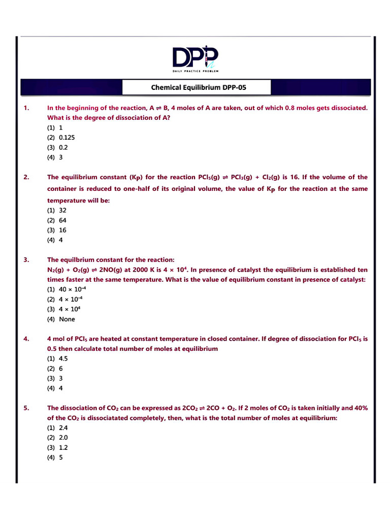 Chemical Equilibrium DPP 5 to 7 | PDF