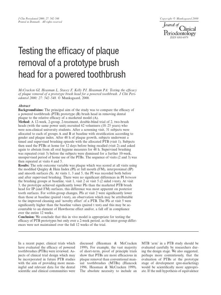 Efficacy of Plaque Removal | PDF | Oral Hygiene | Toothbrush