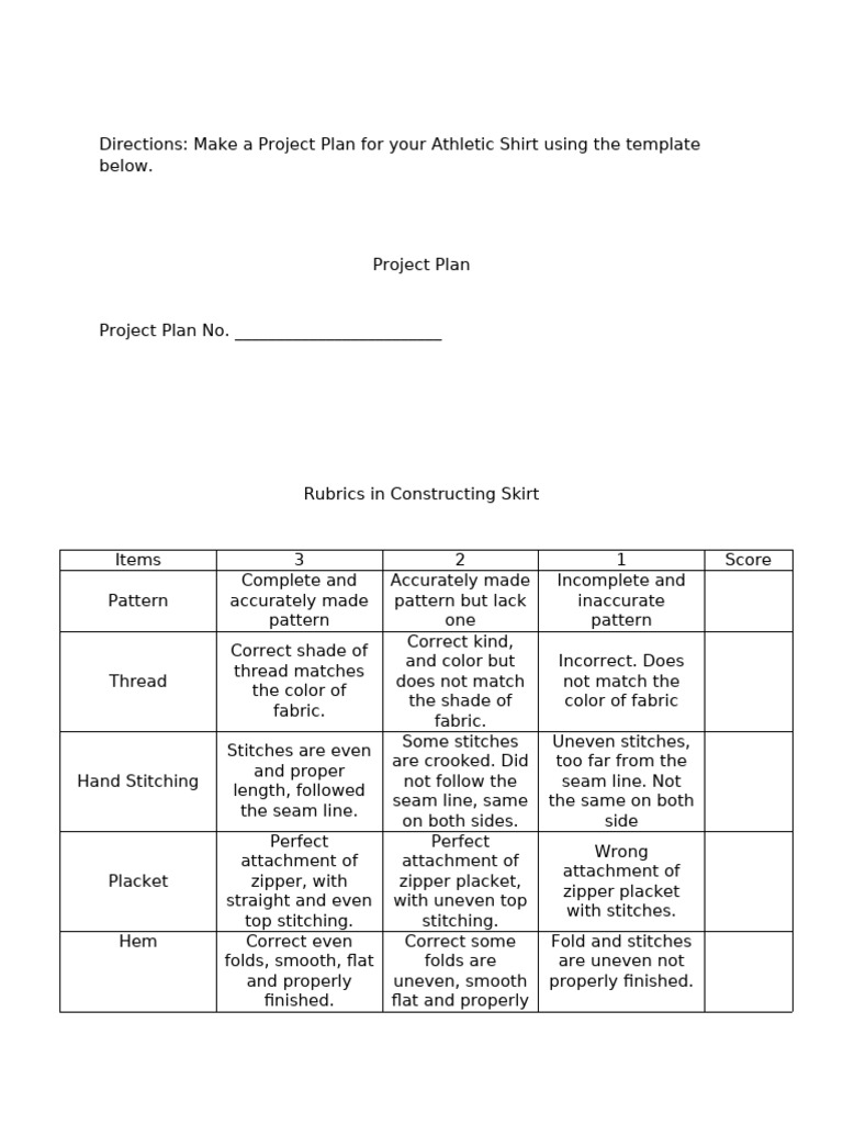 Rubrics in Constructing A Athletic Shirt | PDF | Seam (Sewing) | Clothing