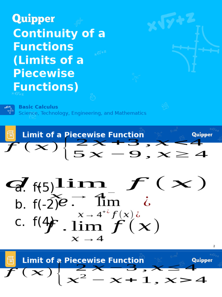 Limits of Piecewise Functions | PDF