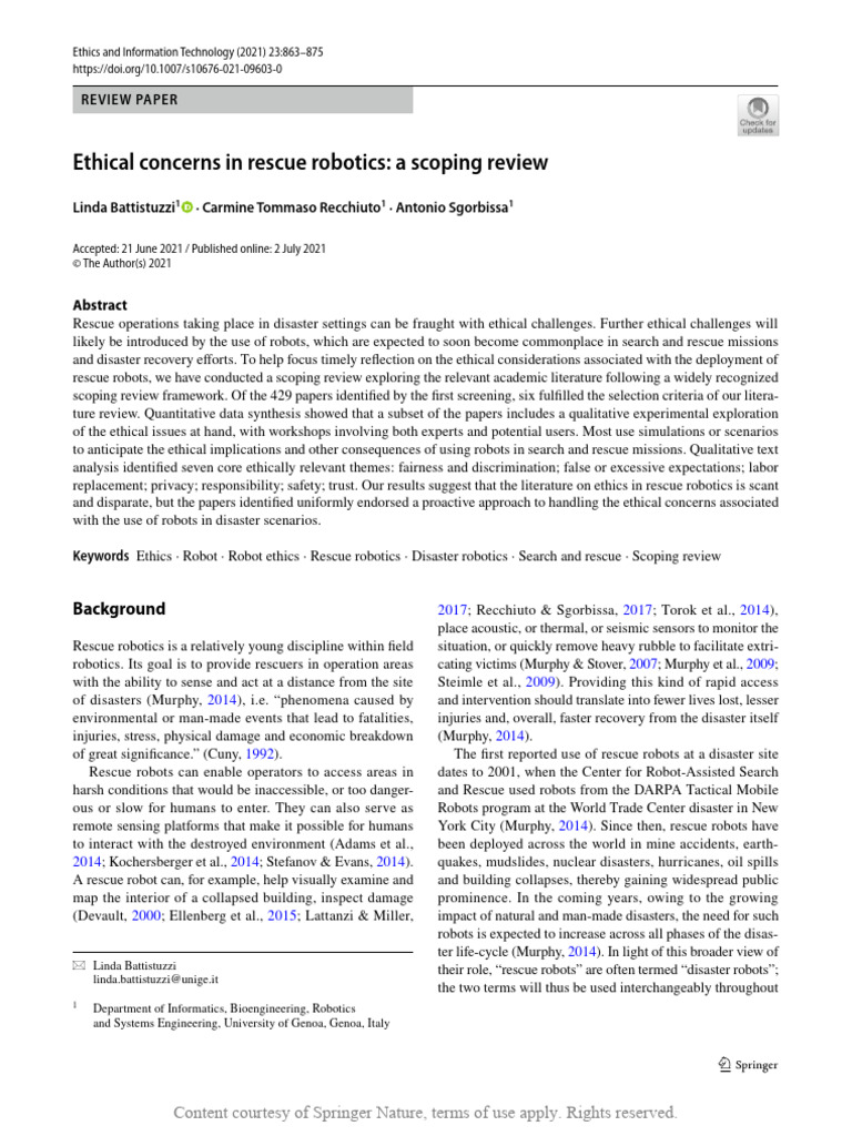 Ethical Concerns in Rescue Robotics a Scoping Revi | PDF | Systematic ...