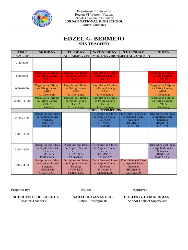 Edzel's Class Schedule A.Y. 24-25 1st Sem | PDF