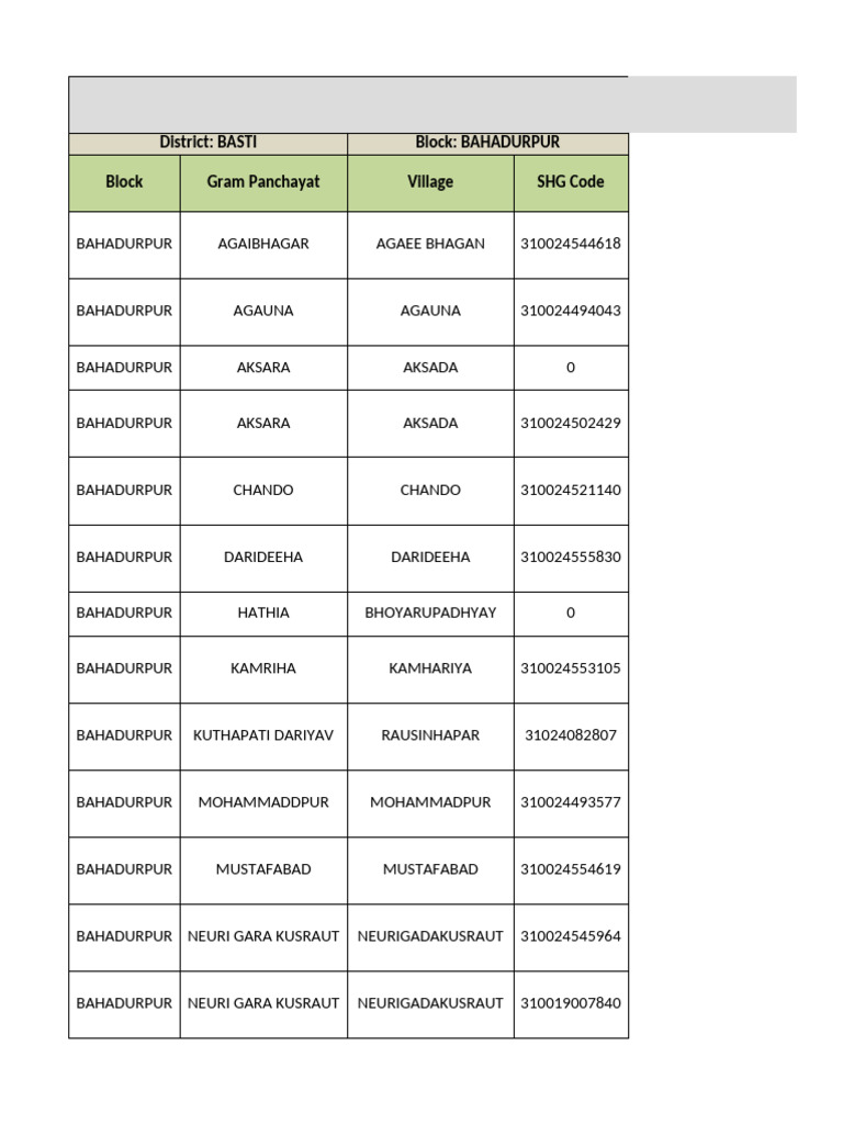 D02 - SHG Details Report - BAHADURPUR - BASTI - UP | PDF