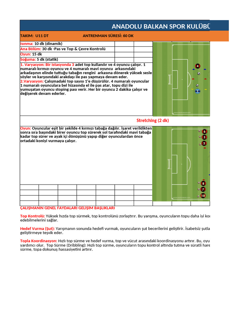U11 Antrenman Programi Haftalik | PDF