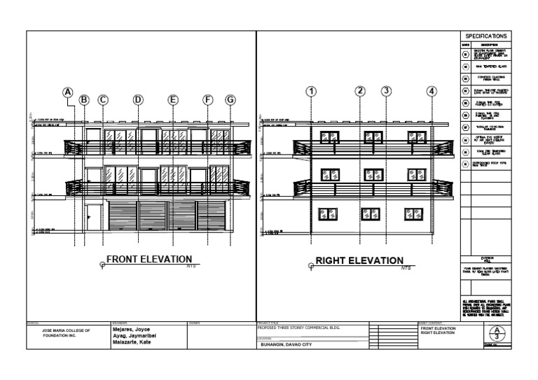 B C D E F G A 1 2 3 4: Front Elevation | PDF