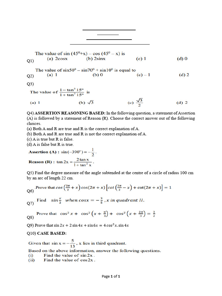2024-25 Xi CH 3 Revision Assignment | PDF