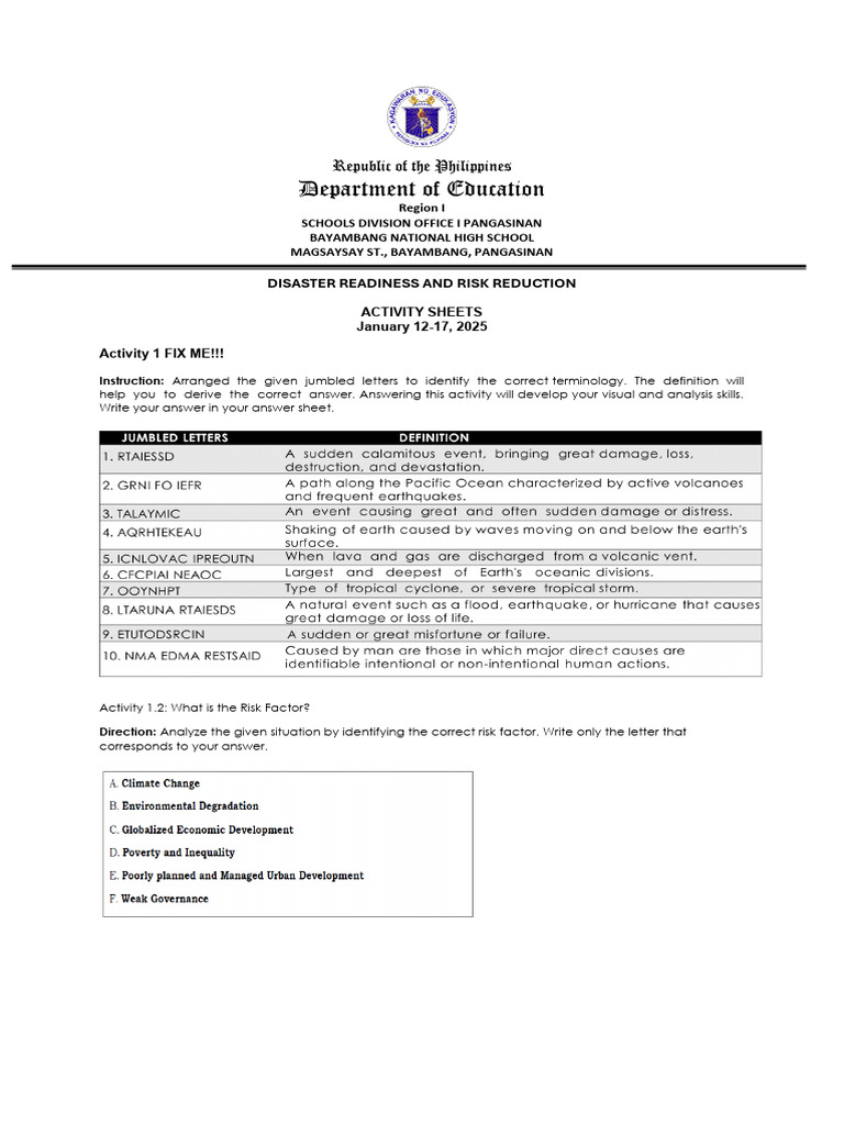 DRRR Activity-Sheets | PDF