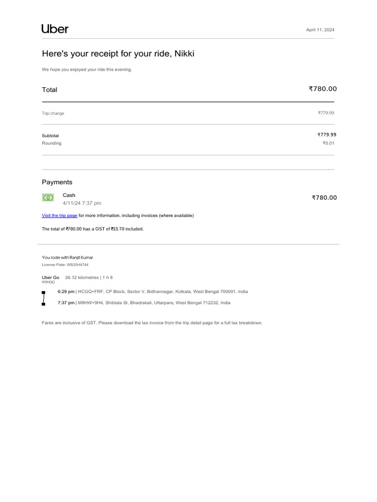 Uber Ride Receipt - April 11, 2024 | PDF