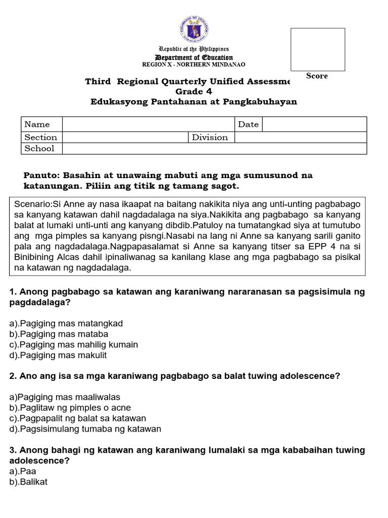 EPP GRADE 4 Q3 Final Test Q | PDF