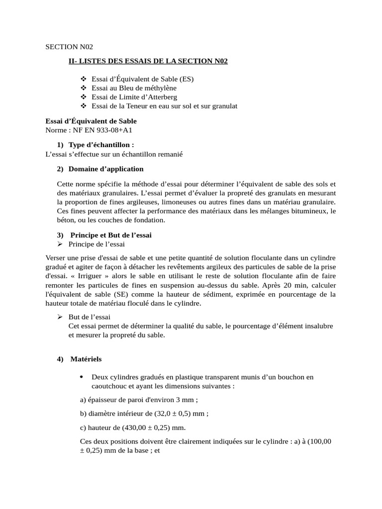 Essais de la Section N02: Méthodes et Normes | PDF