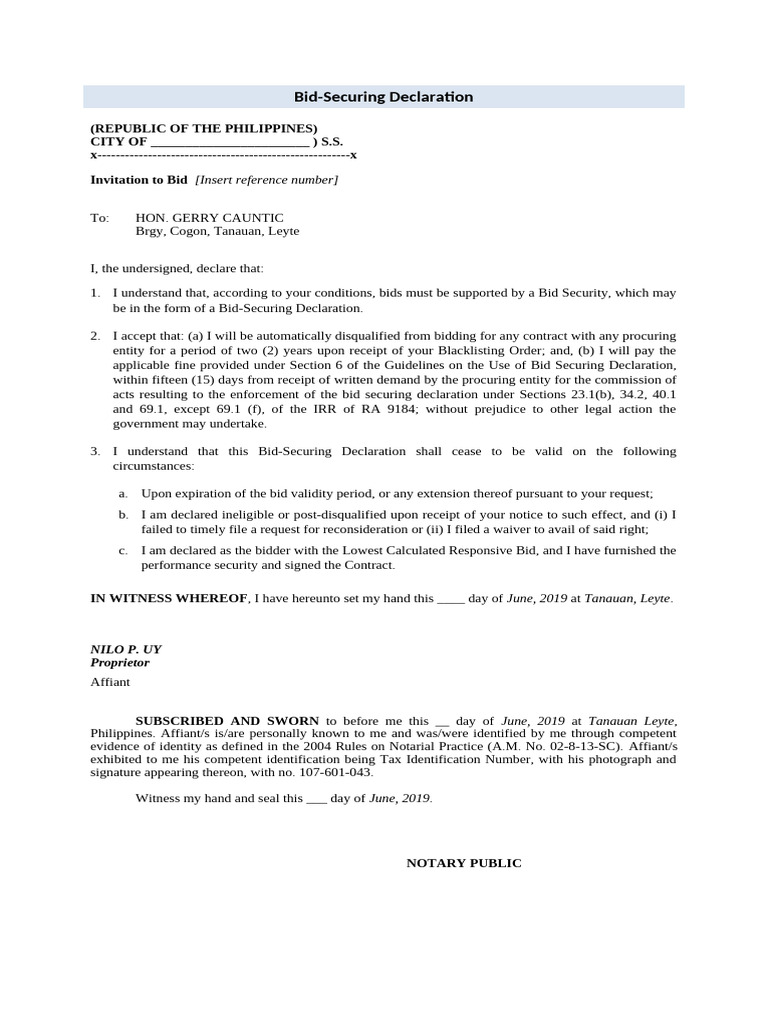 Bid Securing Declaration | PDF