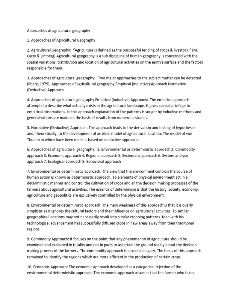 WEEK 2 Approaches of Agricultural Geography | PDF | Geography | Agriculture