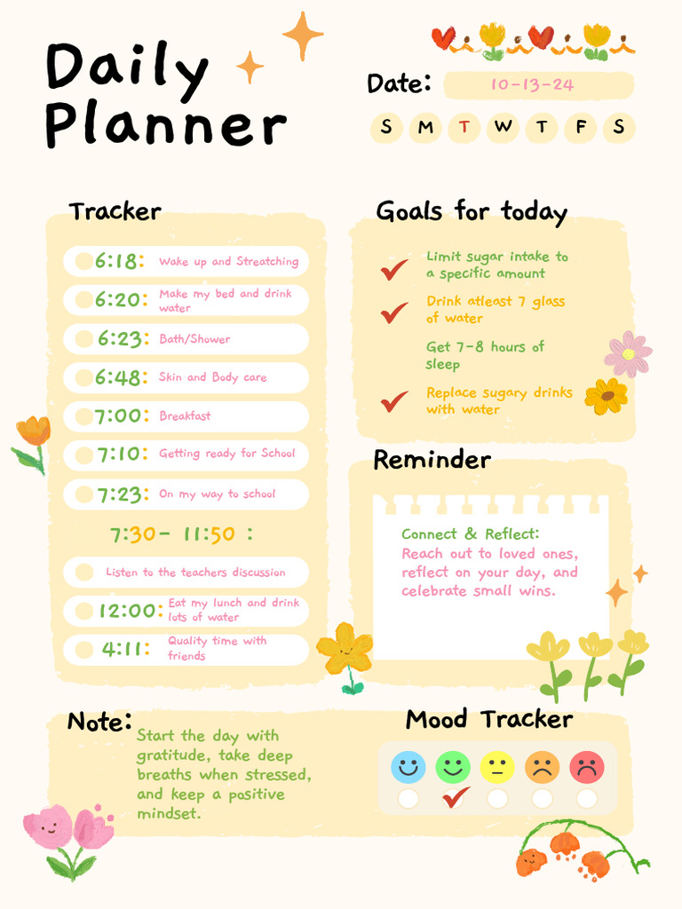 Daily Routine and Self-Care Tracker | PDF | Sleep | Lunch