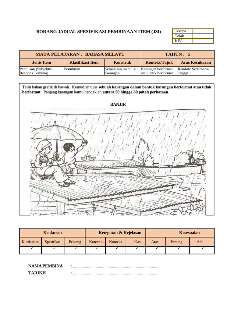 Borang Jadual Spesifikasi Item - Jsi BM THN 5 SK | PDF