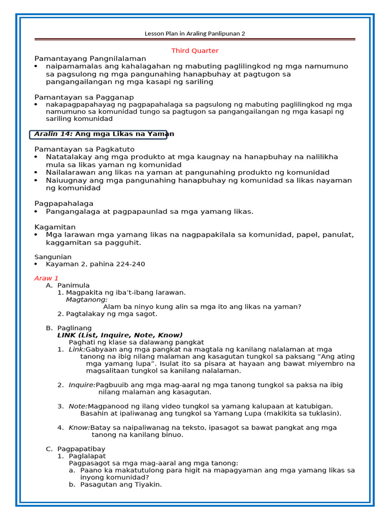 Lesson Plan in AP 2 | PDF