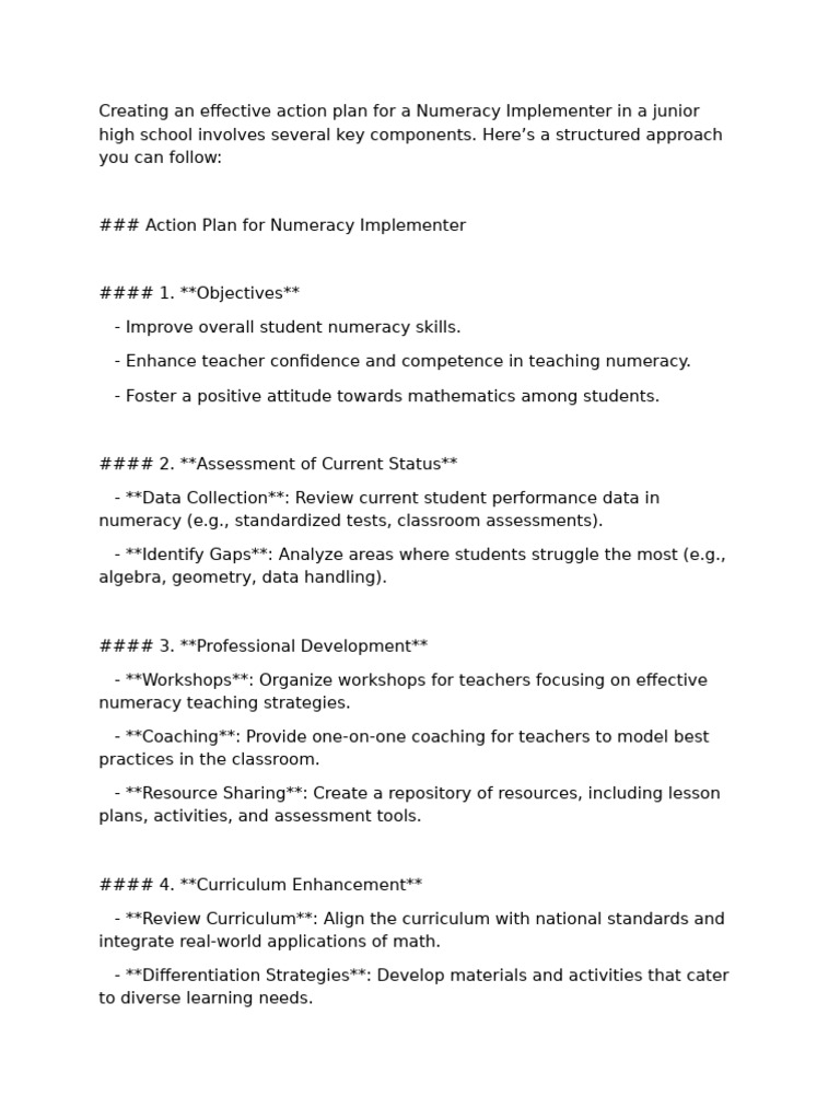 Numeracy Implementer Action Plan | PDF | Mathematics | Teachers