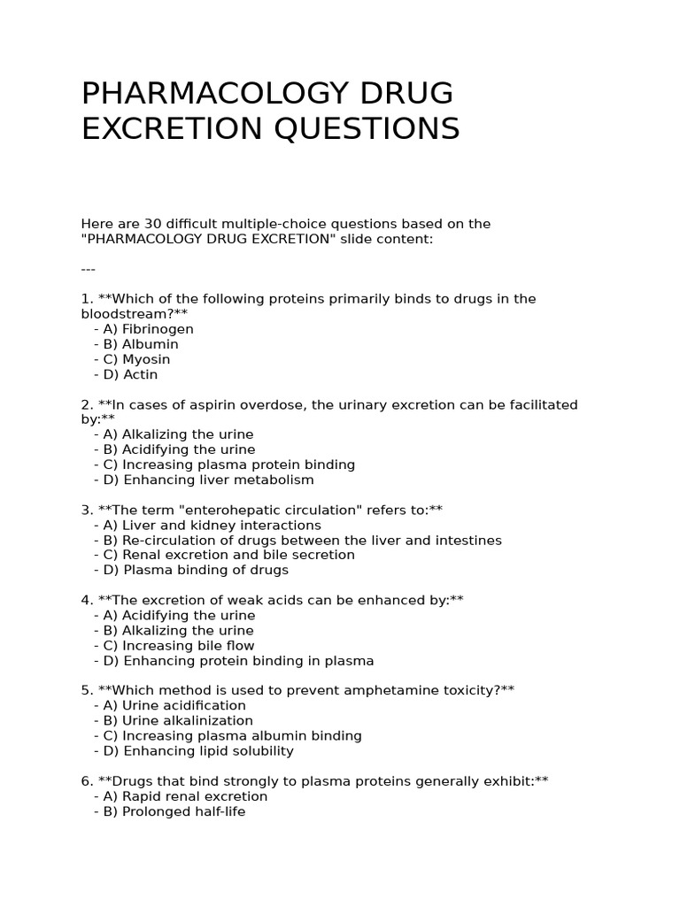 Pharmacology Exam Prep: Drug Excretion | PDF | Kidney