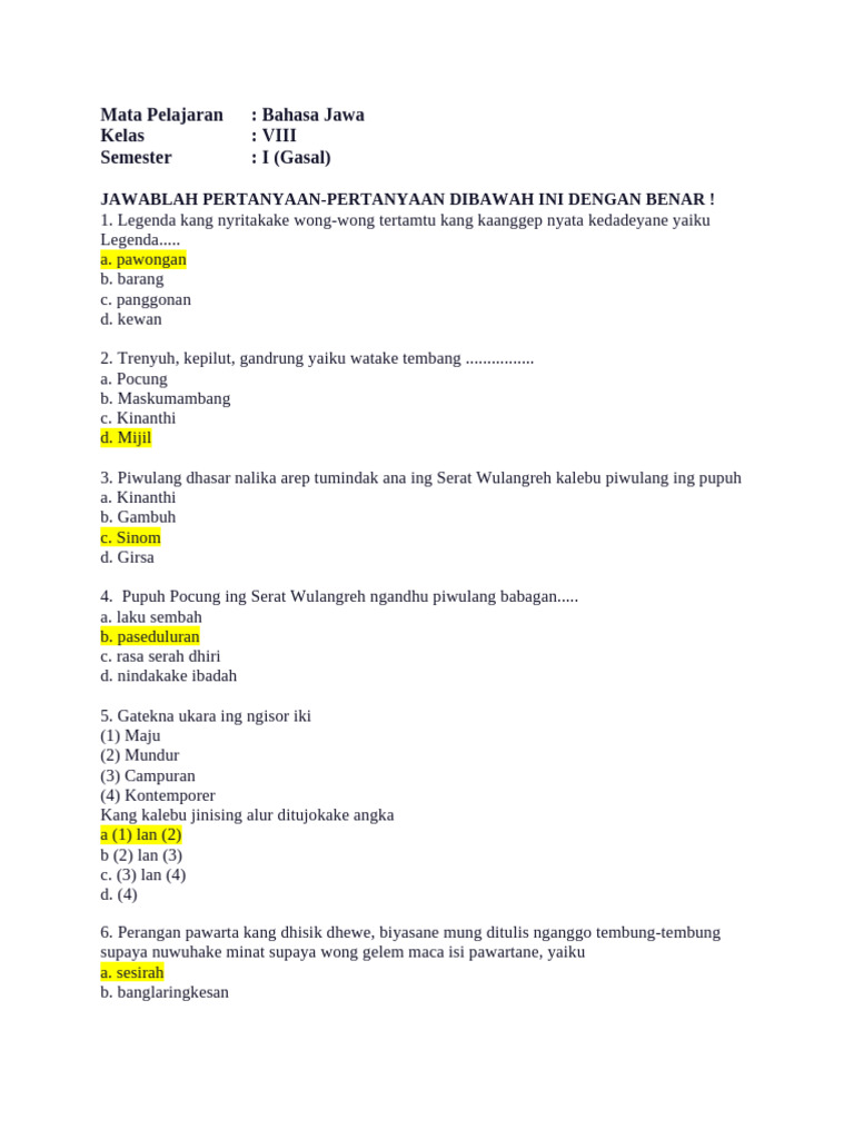 Bahasa Jawa Kelas 8 SMT 1 | PDF