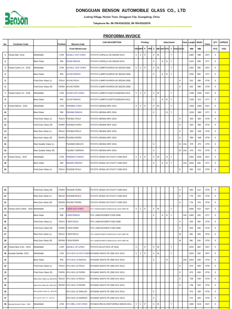 Toyota and Hyundai Auto Glass Invoice | PDF | Front Wheel Drive ...