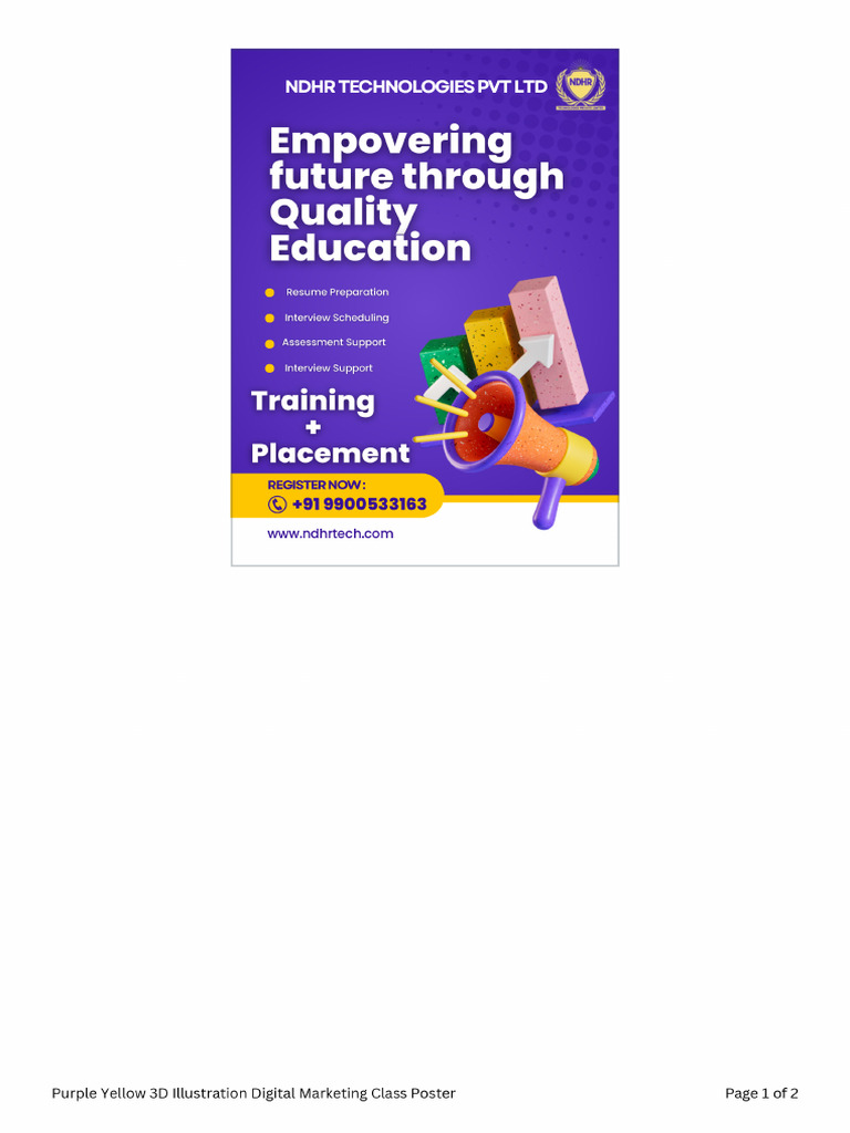 Purple Yellow 3D Illustration Digital Marketing Class Poster | PDF