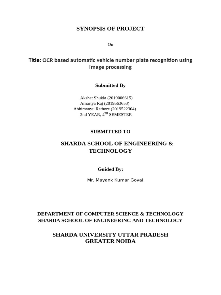 OCR Vehicle Number Plate Recognition | PDF | Optical Character ...