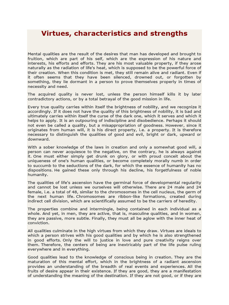 Virtues Characteristics and Strenghts | PDF | Courage | Virtue