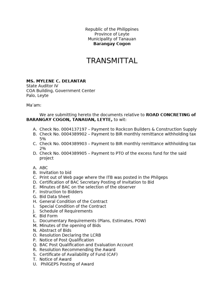 Transmittal of the Project | PDF