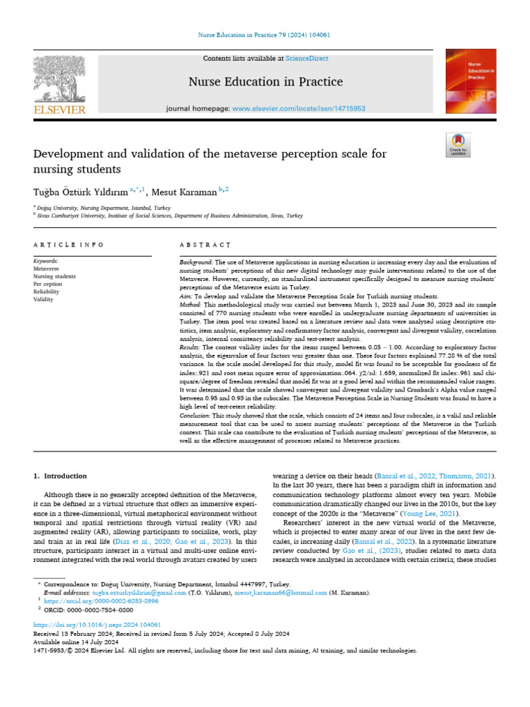 Development and Validation of The Metaverse Perception Scale For ...