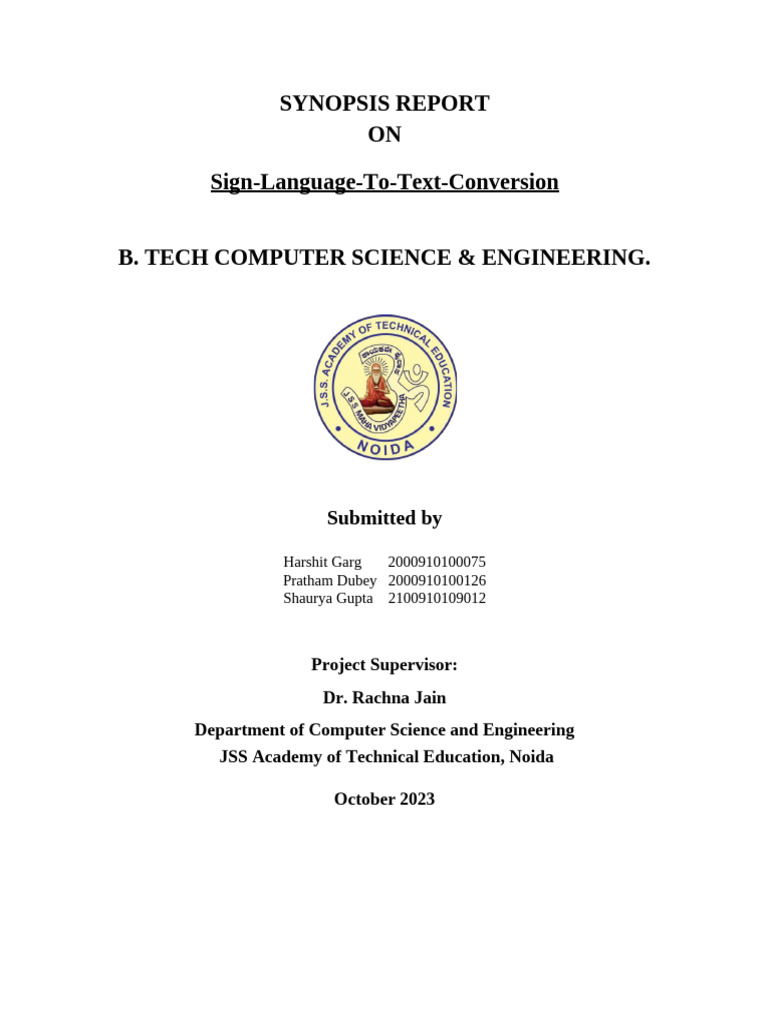 Project Synopsis (1) | PDF | Computer Vision | Sign Language