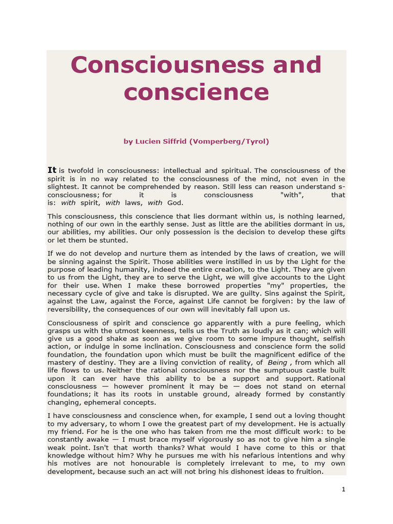 Consciousness and Conscience | PDF | Conscience | Consciousness