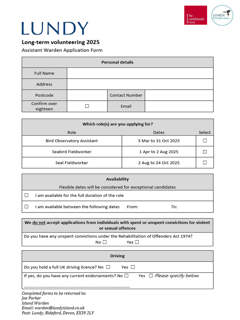 Lundy Island Assistant Warden Application | PDF | Justice | Crime & Violence