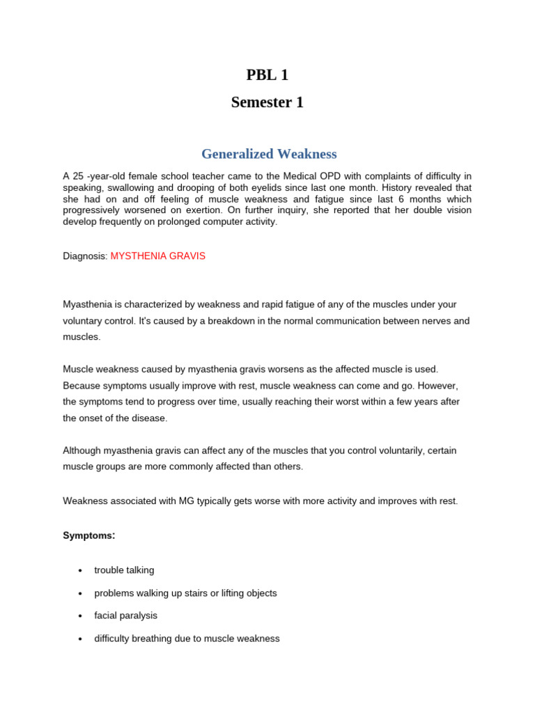 PBL 1 | PDF | Acetylcholine | Weakness